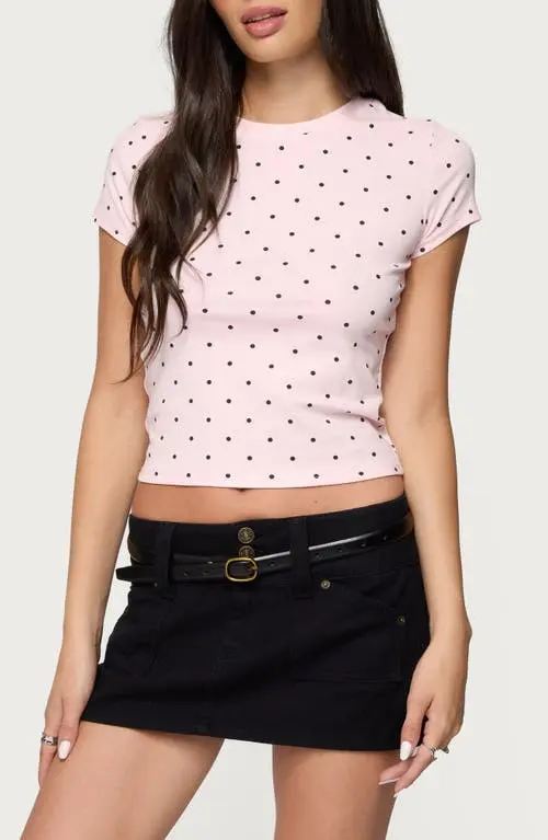 EDIKTED Lorenzo Polka Dot Fitted T-shirt - Light-pink