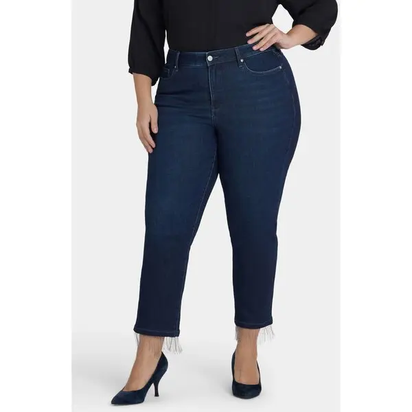 NYDJ Marilyn Beaded Fringe Ankle Straight Leg Jeans