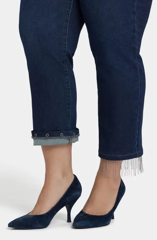 NYDJ Marilyn Beaded Fringe Ankle Straight Leg Jeans
