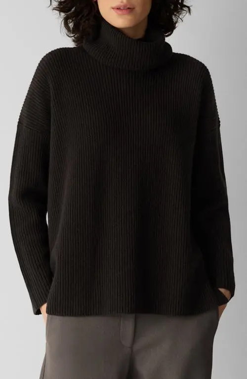 Eileen Fisher Ribbed Turtleneck Sweater - Coffee
