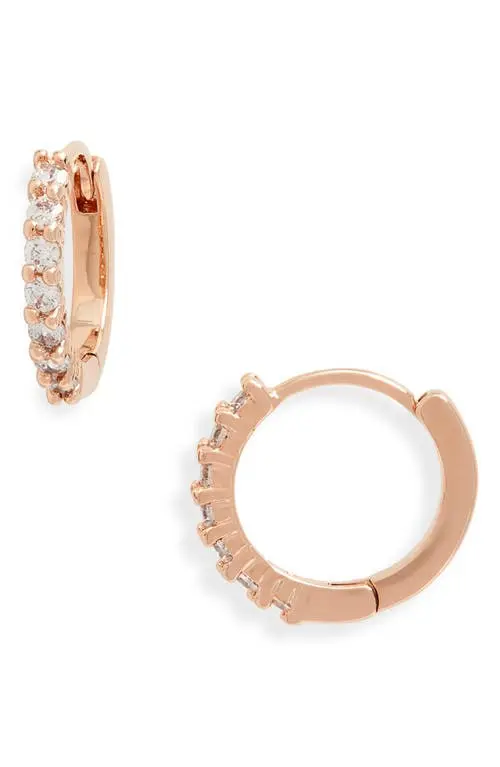 Nordstrom Crystal Huggie Hoop Earrings - Clear- Rose Gold