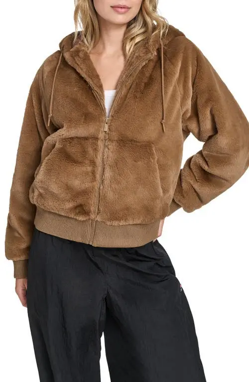 Champion Faux Fur Bomber Hoodie - Cognac