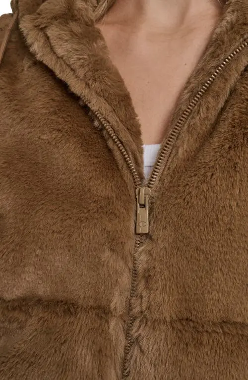 Champion Faux Fur Bomber Hoodie - Cognac