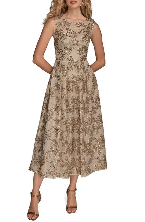Donna Karan New York Floral Sequin Sleeveless Gown