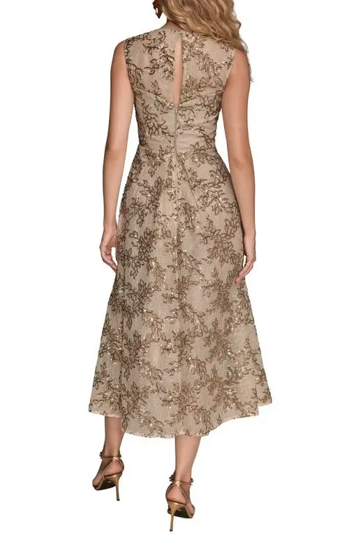 Donna Karan New York Floral Sequin Sleeveless Gown
