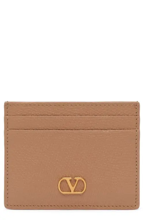 Valentino Garavani Vlogo Signature Leather Card Case - Rose Sand