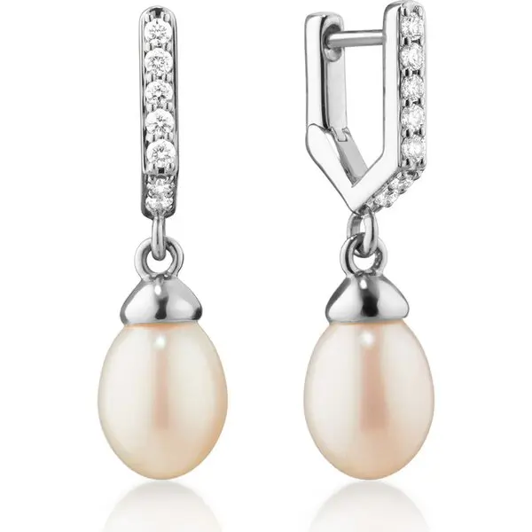 Monica Rich Kosann Freshwater Pearl And White Sapphire Drop Huggie Hoop Earrings - Silver