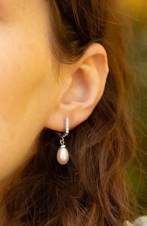 Monica Rich Kosann Freshwater Pearl And White Sapphire Drop Huggie Hoop Earrings