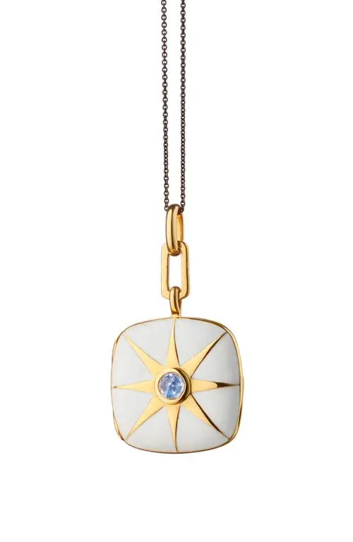 Monica Rich Kosann Enamel Vermeil Cushion Locket Necklace With Sapphire - Gold/white