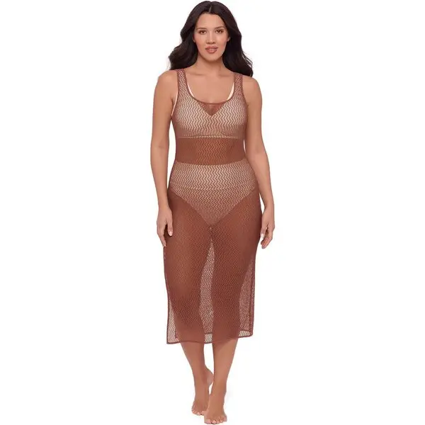 S3 APPAREL Front Slit Crochet Cover-up Dress - Latte