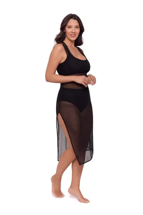 S3 APPAREL Front Slit Crochet Cover-up Dress - Onyx Black