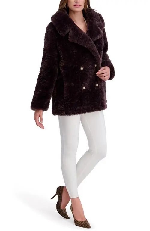 Kensie Faux Shearling Double-breasted Coat - Chocolate