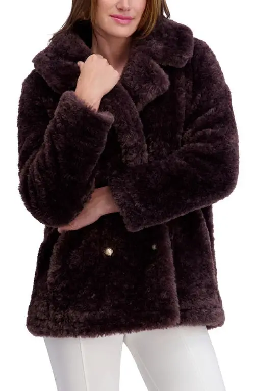 Kensie Faux Shearling Double-breasted Coat - Chocolate