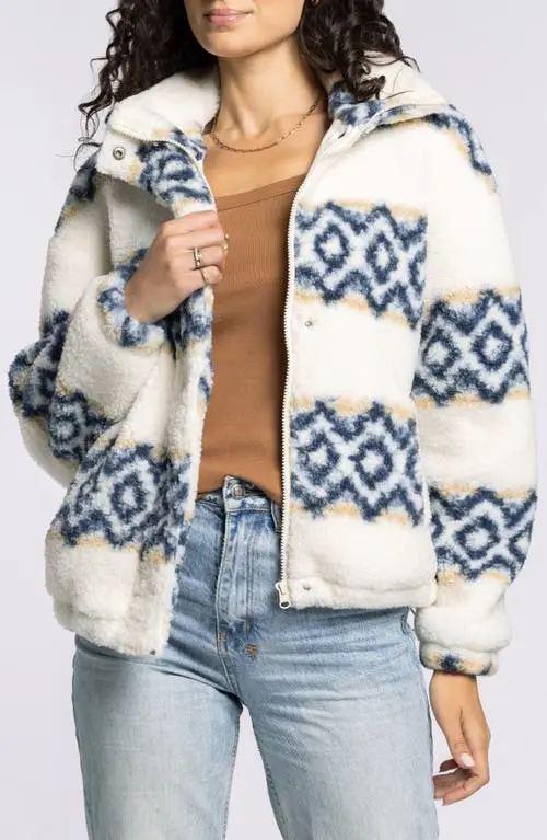 THREAD & SUPPLY Fair Isle Faux Shearling Jacket - Off White Navy