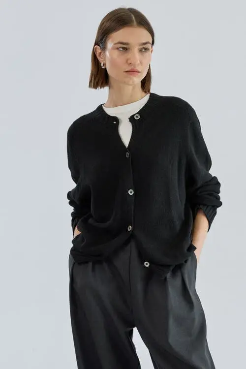 Almina Concept Knit Button-up Cardigan - Black