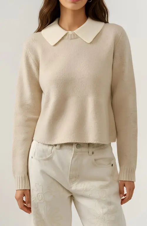 MODENAIRE Cropped Knit Cardigan With Contrast Collar