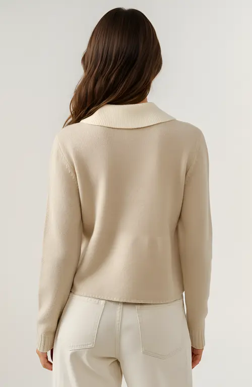 MODENAIRE Cropped Knit Cardigan With Contrast Collar