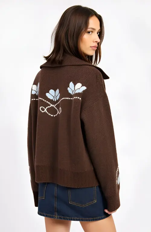 MODENAIRE Button-up Knit Cardigan With Abstract Floral Print