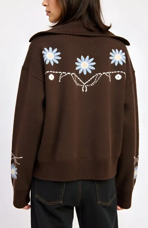 MODENAIRE Button-up Knit Cardigan With Abstract Floral Print