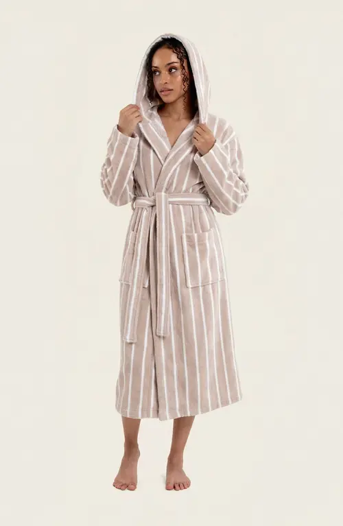 ITALIC Ultraplush Australian Cotton Bathrobe - Striped Tan