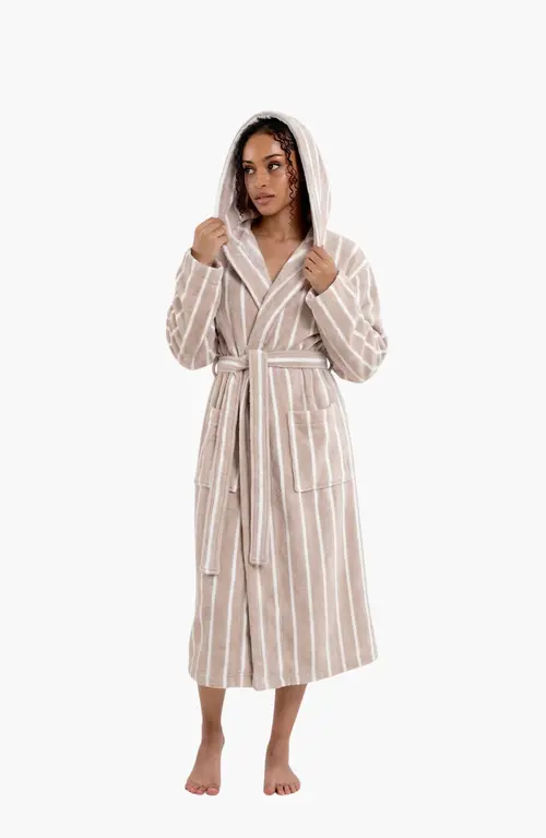 ITALIC Ultraplush Australian Cotton Bathrobe - Striped Tan