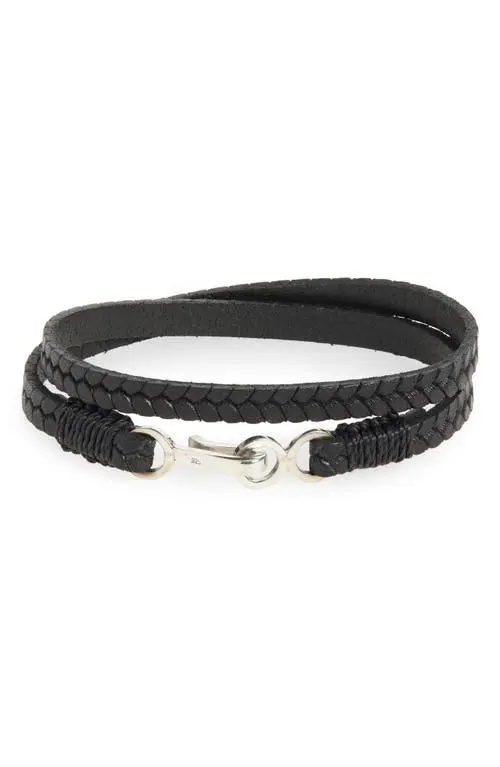 Caputo & Co Embossed Double Wrap Leather Bracelet - Black