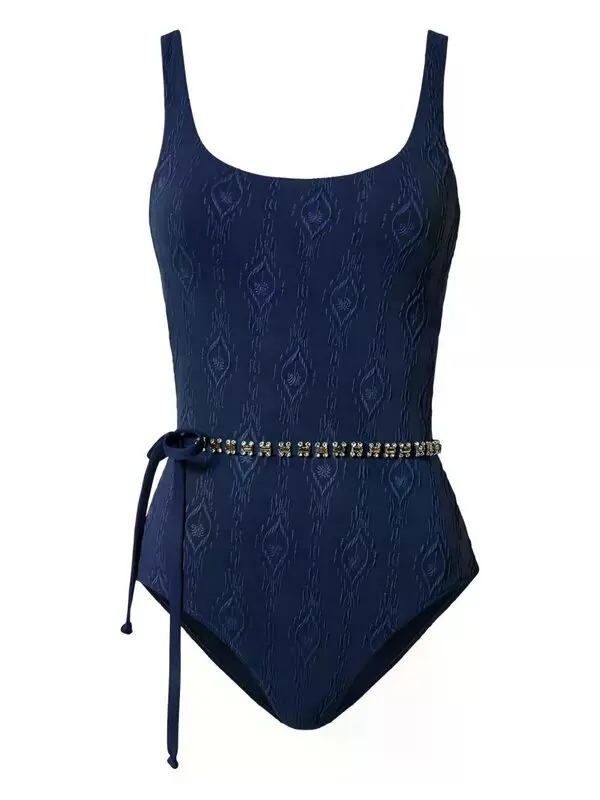 TWINSET Embossed Swimsuit With Jewel Belt - Blue