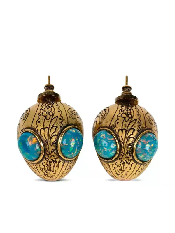 Etro Floral-etched Opal Earrings - Gold