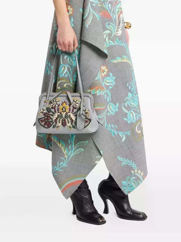 Etro Small Leather Bag With Embroidery - Grey