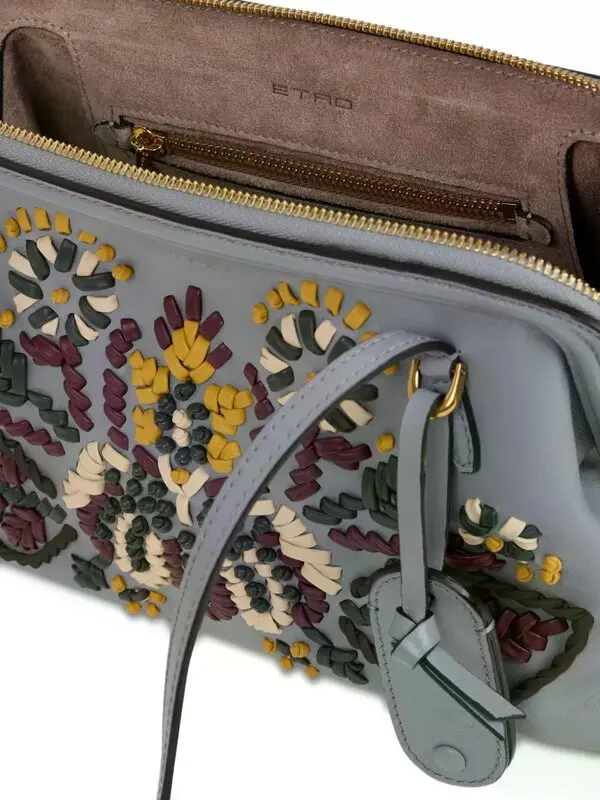 Etro Small Leather Bag With Embroidery - Grey