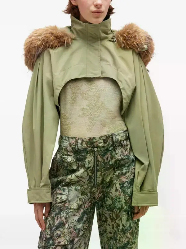 GANNI Fur-trimmed Cropped Jacket - Green