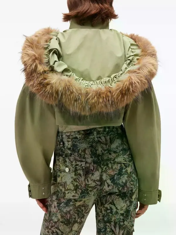 GANNI Fur-trimmed Cropped Jacket - Green