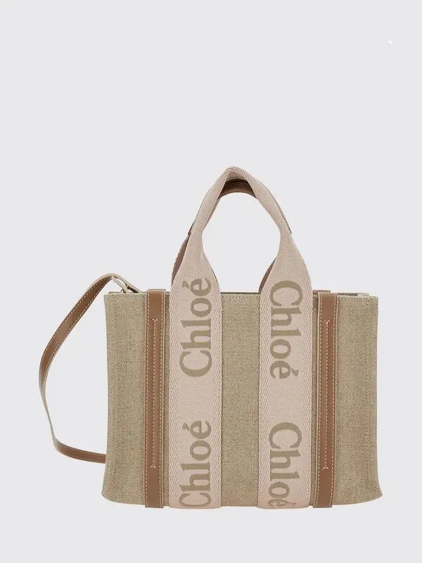 Chloé Small Woody Tote Bag In Linen Canvas - Beige
