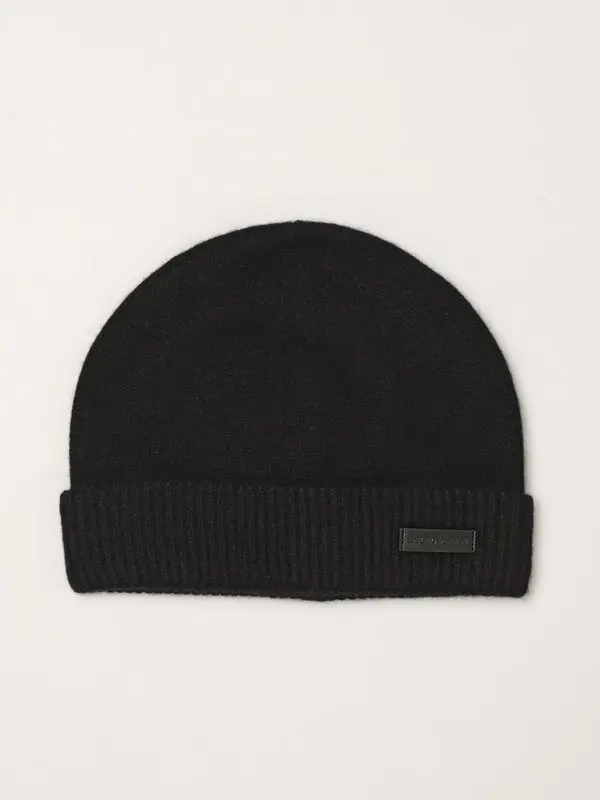 Emporio Armani Pure Cashmere Ribbed Knit Beanie - Black