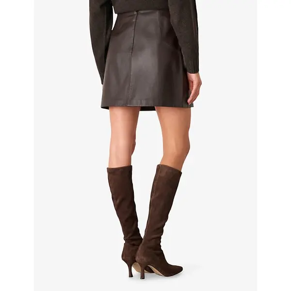 Whistles A-line High-rise Leather Mini Skirt - Brown
