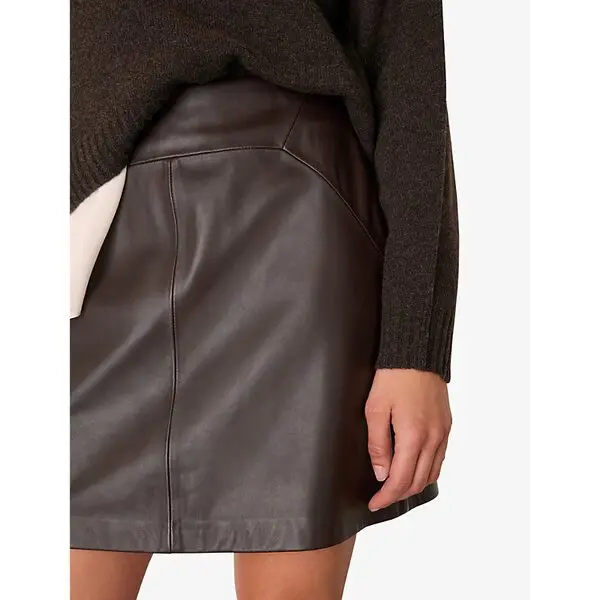 Whistles A-line High-rise Leather Mini Skirt - Brown