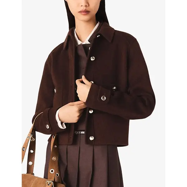 Maje Short Wool-blend Coat With Removable Collar