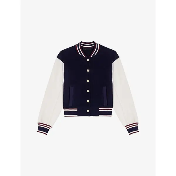 Maje Ribbed-collar Two-tone Wool Bomber Jacket