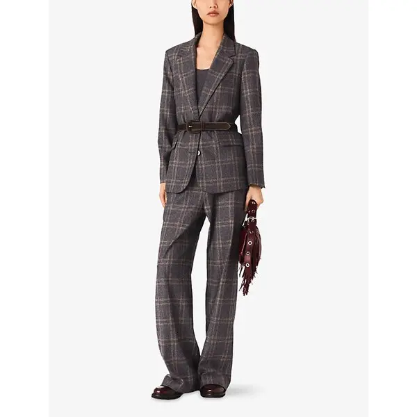 Maje Belted Check Blazer