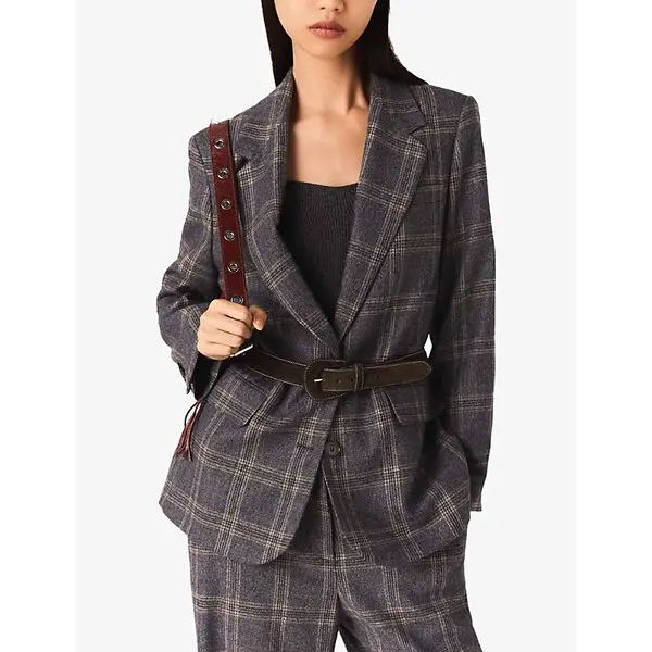 Maje Belted Check Blazer