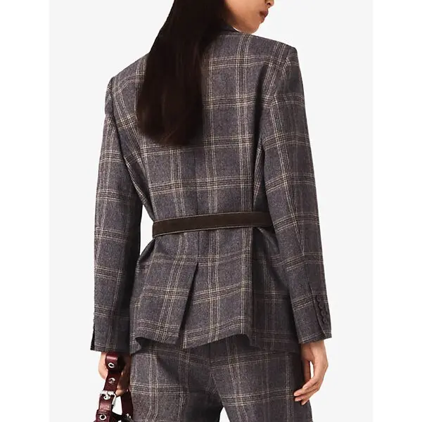 Maje Belted Check Blazer