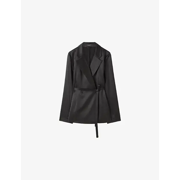 JOSEPH Belted-waist Double-breasted Silk Blazer - Black