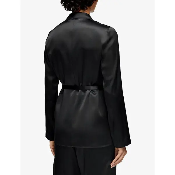 JOSEPH Belted-waist Double-breasted Silk Blazer - Black