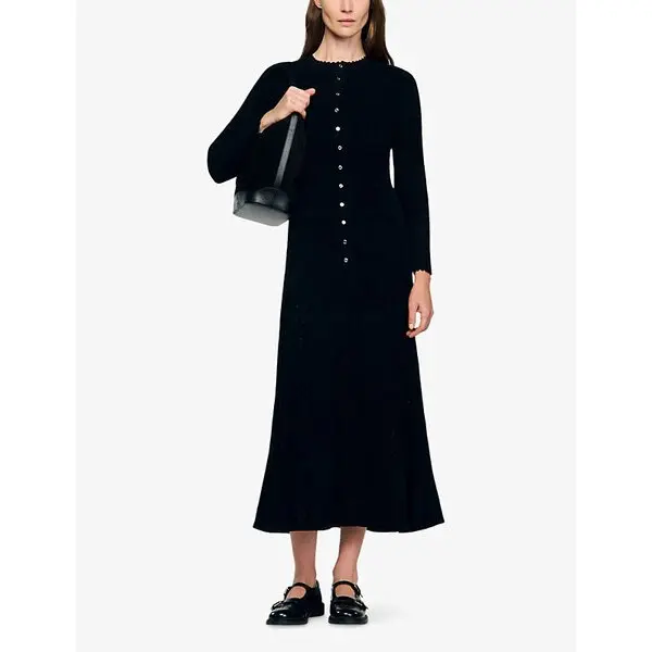 Sandro Round-neck Button-down Maxi Dress