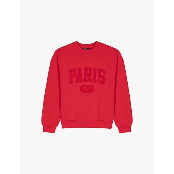 Maje Round-neck Cotton Sweatshirt With 'paris' Graphic - Red