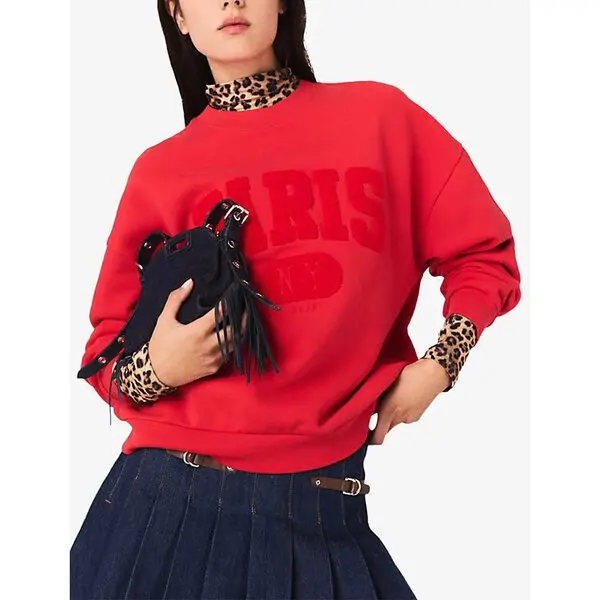 Maje Round-neck Cotton Sweatshirt With 'paris' Graphic - Red