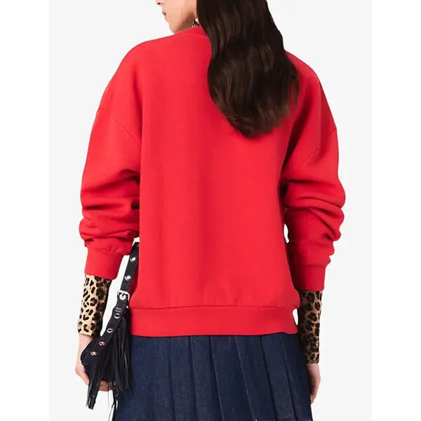 Maje Round-neck Cotton Sweatshirt With 'paris' Graphic - Red
