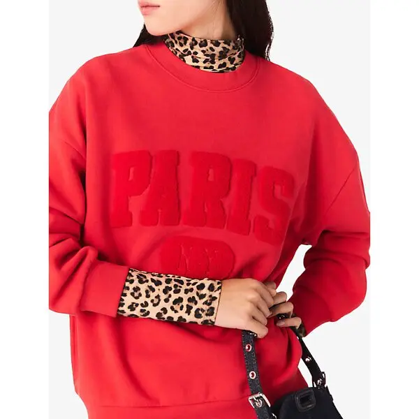 Maje Round-neck Cotton Sweatshirt With 'paris' Graphic - Red