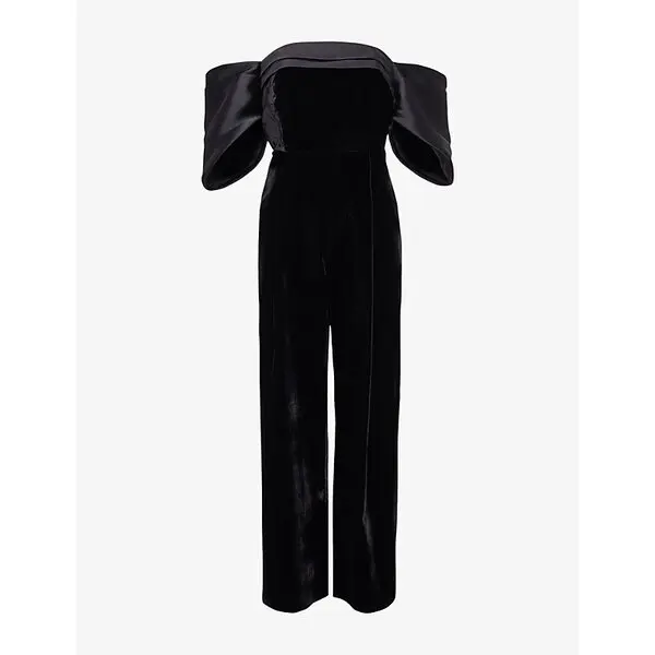 PHASE EIGHT Angelica Bardot-neck Velvet Jumpsuit - Black