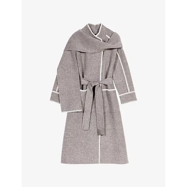 Maje Integrated-scarf Double-faced Wool-blend Coat